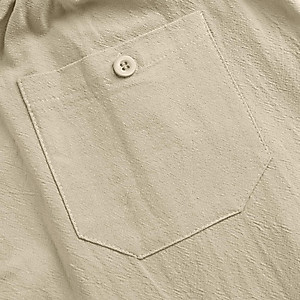 NANAMEEI Beach Pants for Men Casual Mens Linen Pants Elastic Waistband with Drawstring Zipper Pocket Beach Pants Khaki M