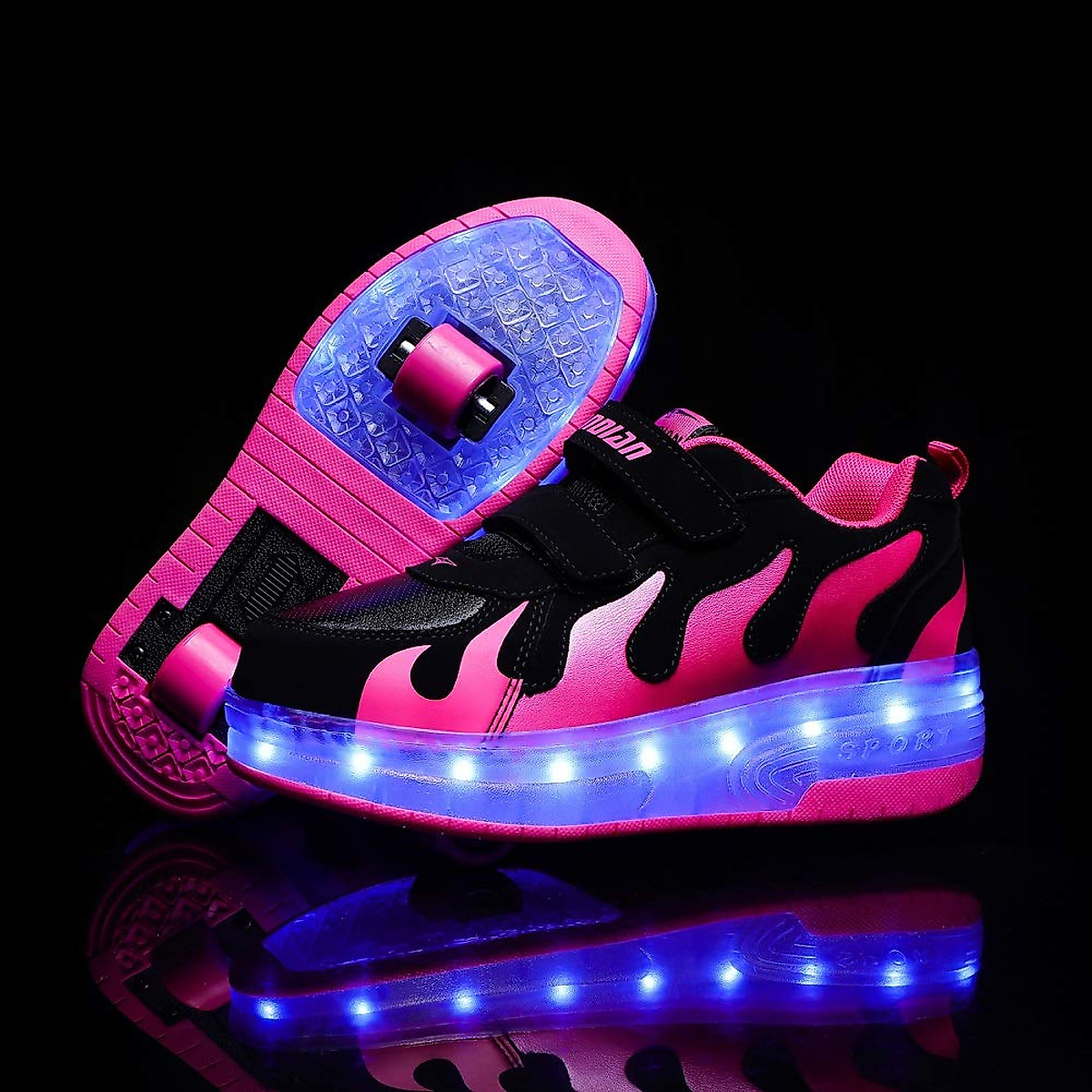 Ehauuo Kids Two Wheels Shoes with Lights Rechargeable Roller Skates Shoes Retractable Wheels Shoes LED Flashing Sneakers