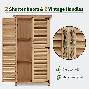 MCombo Outdoor Wooden Storage Cabinet, Garden Tool Shed with Latch, Outside Tools Wood Cabinet with Double Doors for Patio 0808