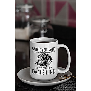 Whoever Said Diamonds Are A Girl's Best Friend Never Owned A Dachshund, Dachshund Mom Dad, Paw Pet Lovers Dog Trainer Cup, Coffee Dog Mug, Mothers Day, Fathers Day, Christmas Birthday Gifts