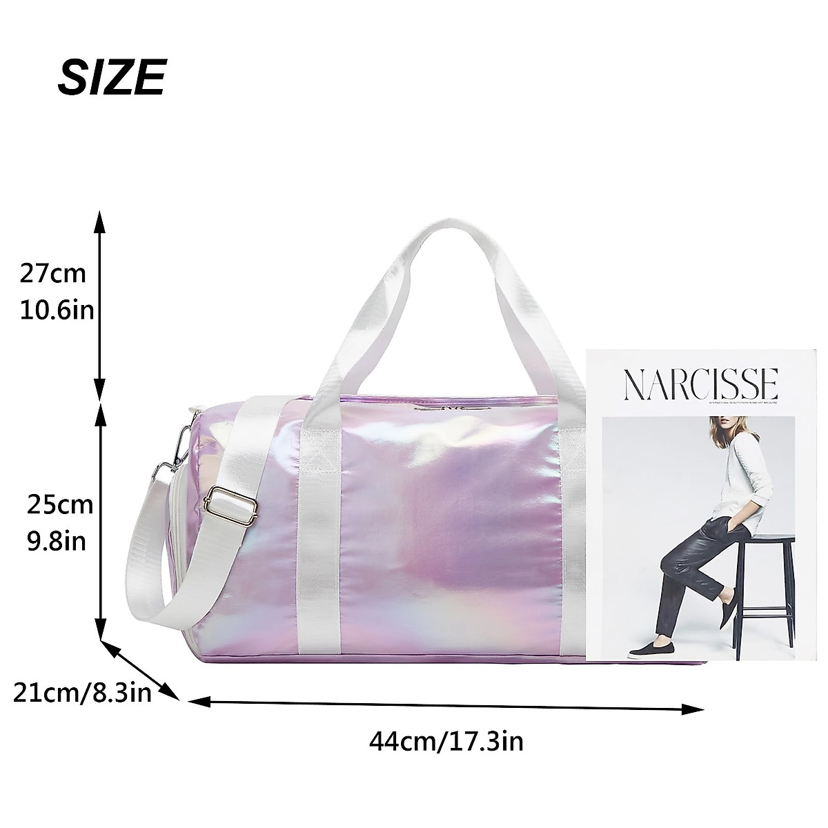 ZHIERNA Sports Gym Dance Bag for Women Girls, Shimmery Waterproof Duffle Travel Bag With Shoes Compartment and Wet Dry Pocket (Purple)