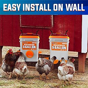PAMAZY 5-Gallon/44 Pounds Automatic Chicken Feeder &Waterer Set2 Buckets),Chicken PortWater Cup NoWaste,Rain Proof Poultry Feeder,Avoid Small Animals. Suitable for Chicken,Duck,Turkey,Grey,OrangeCKF)