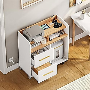 YITAHOME File Cabinet with Charging Station, Printer Table Cabinet for Home Office, Printer Stand Cart, Fits A4, Letter, Legal Size Files, Office Furniture, White