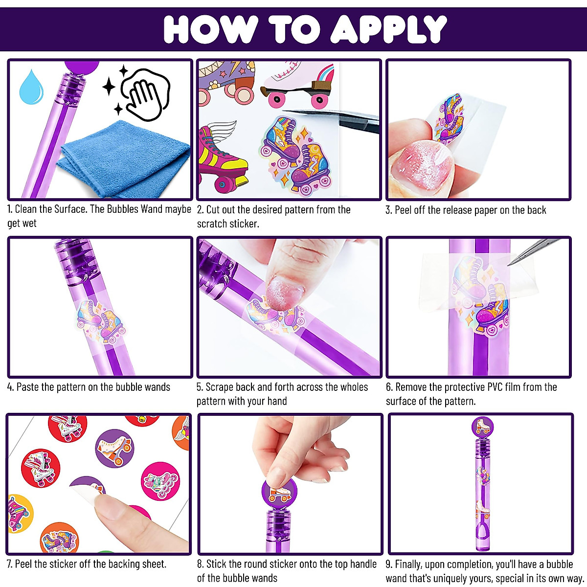 24PCS Roller Skate DIY Bubble Wands Party Favors 96PCS Stickers for Goodie Bag Fillers Pinata Stuffers, Mini Bubble Bulk Birthday Party Supplies Toys Gifts Class Prizes for Toddlers Boys Girls