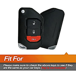 EYANBIS Silicone Key Fob Cover Fit for 2021 2020 2019 2018 Jeep Wrangler JL JLU Rubicon Jeep Gladiator JT Sahara JLU Flip 3 Buttons | Car Accessories | Remote Key Protection Case - Black & Black