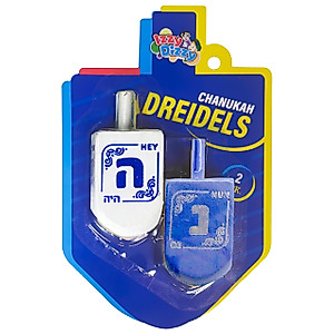 Izzy 'n' Dizzy Hanukkah Dreidels - Extra Large Blue and White Wooden Dreidel - 2 Pack