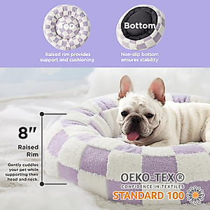 Lesure Donut Small Dog Bed - Round Cat Beds for Indoor Cats Calming Pet Beds, Cute Modern Beds with Jacquard Shaggy Plush & Anti Slip Bottom, 30 Inch, Purple