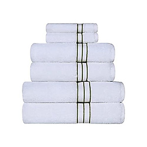 Soft & Luxurious Green Color 800 GSM Bath Towels Set of 6 Turkish Cotton Material 55'' X 30'' W Size Ultra Absorbent Decorative Dobby-Style Border | All Season Pretty White Shade Machine Washable