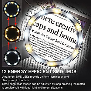 MAGDEPO 10X Lighted Magnifying Stand Loupe Reading Magnifier with 12 SMD LEDs Dimmable Lighting Modes, Perfect for Macular Degeneration, Reading, Soldering, Inspection, Cross Stitch, etc.
