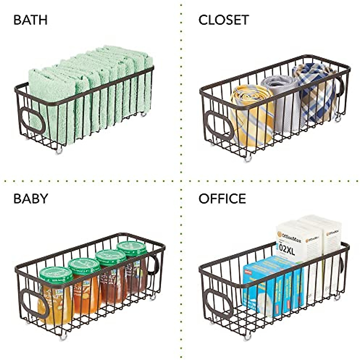 mDesign Metal Basket Organizer Bin for Kitchen Storage - Small Farmhouse Wire Basket - Storage Bin for Pantry - Perfect for Top of Fridge Organization - Unity Collection - Bronze