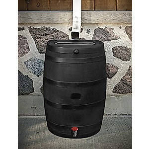 RTS Companies Inc Home Accents 50-Gallon ECO Rain Water Collection Barrel Made with 100% Recycled Plastic Spigot, Black