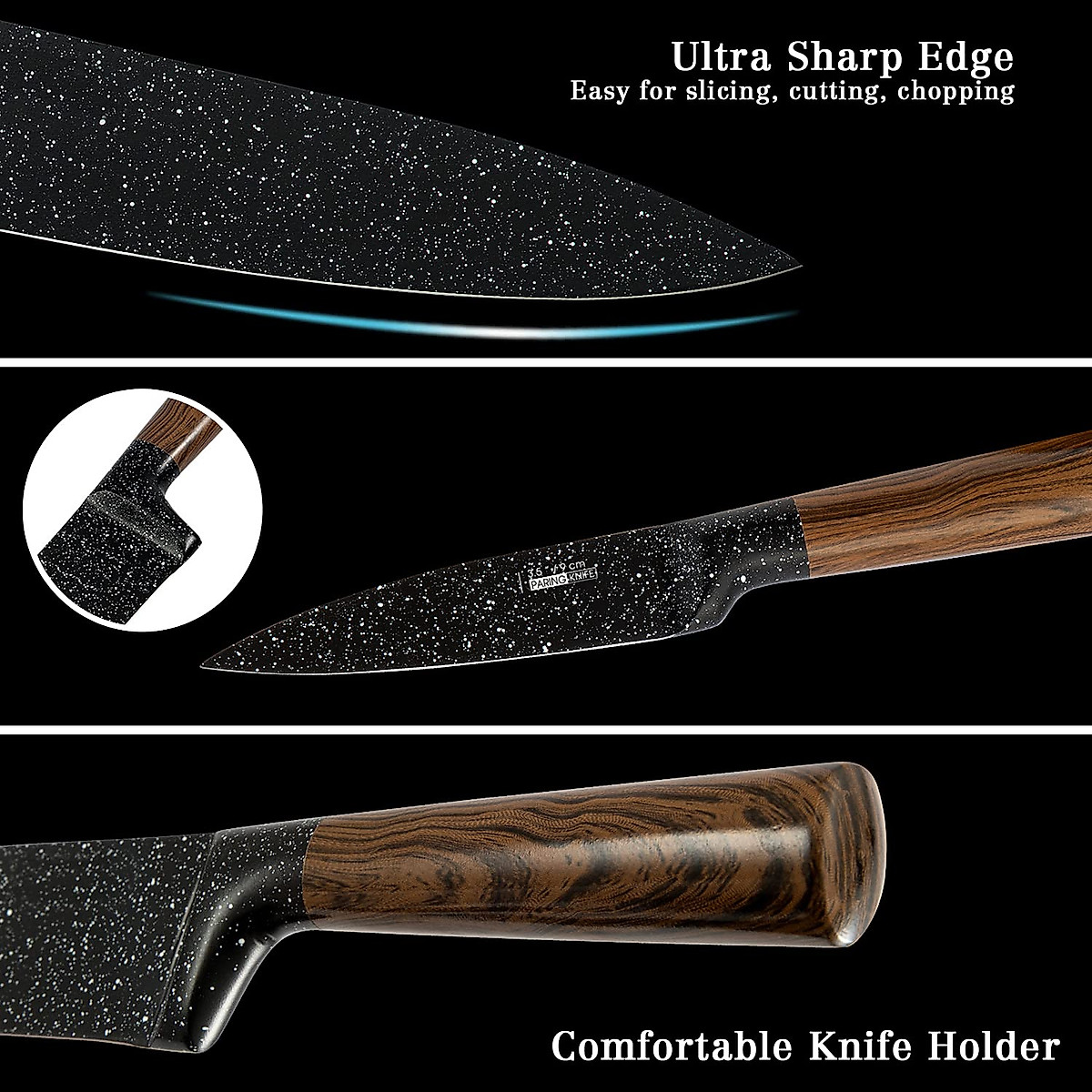 Knife Set,12-Piece Kitchen Knife Set, High Carbon Stainless Steel Knife Sets with Wooden Block, include 6 Steak Knives, Black