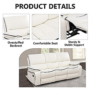 GEBADOL Manual Leather Sofa Set, Living Room Furniture Set,Leather Recliner Couch Set for Living Room/Apartment/Office(Sofa+Loveseat+Chair, 3 Pieces Leather Couch Set) Cream White
