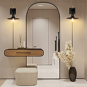 OOWOLF Plug in Wall Sconces Set of Two, Farmhouse Wall Mounted Light with Plug in Cord, Dimmable Black Rustic Wall Lamp for Bedroom, Living Room, with Wood Arm and 59inch On/Off Switch Cord, 2 Pack