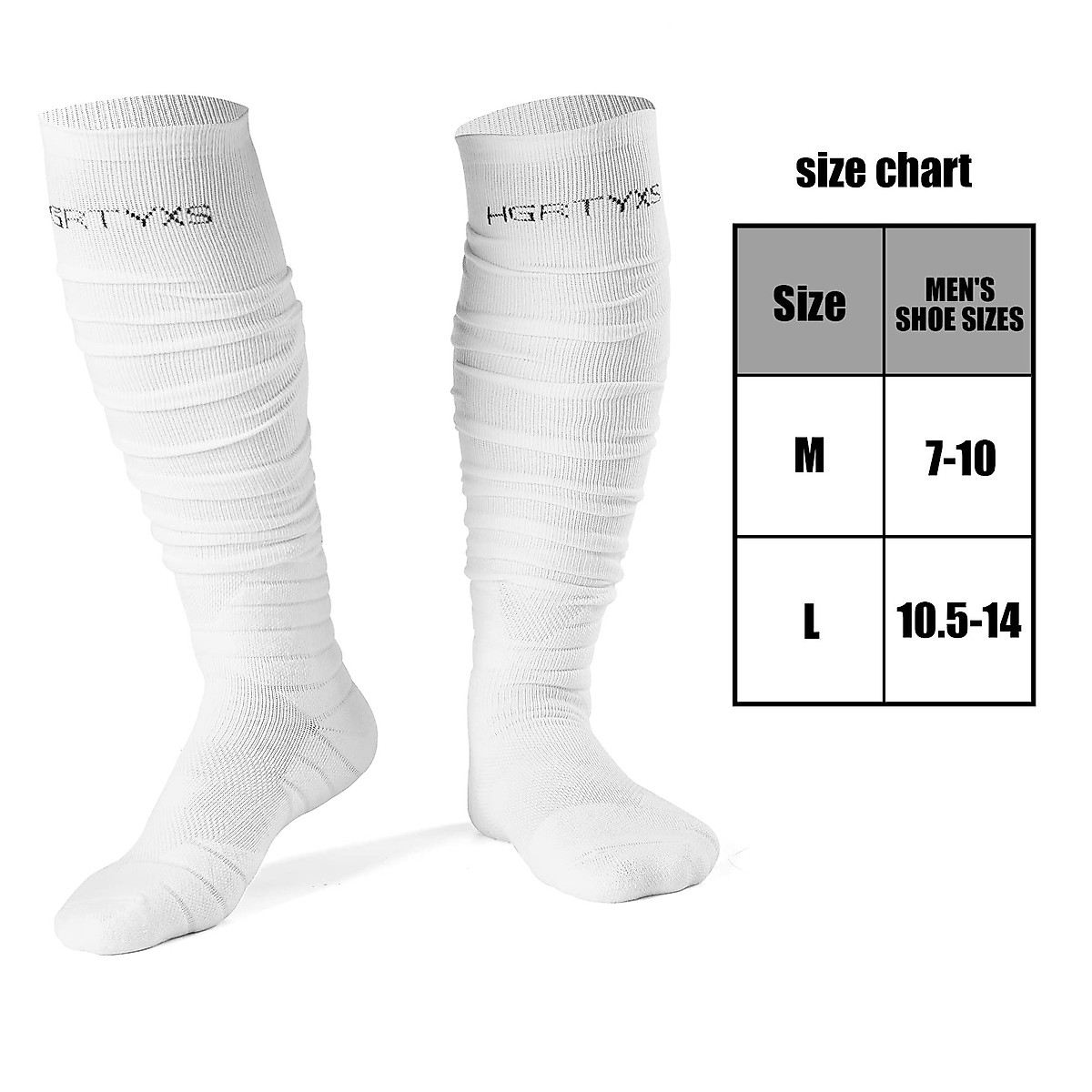 Yxmeiguo Scrunch Football Socks Extra Long Football Padded Sports Athletic Socks for Men Women with Ankle Support Football Accessories, White