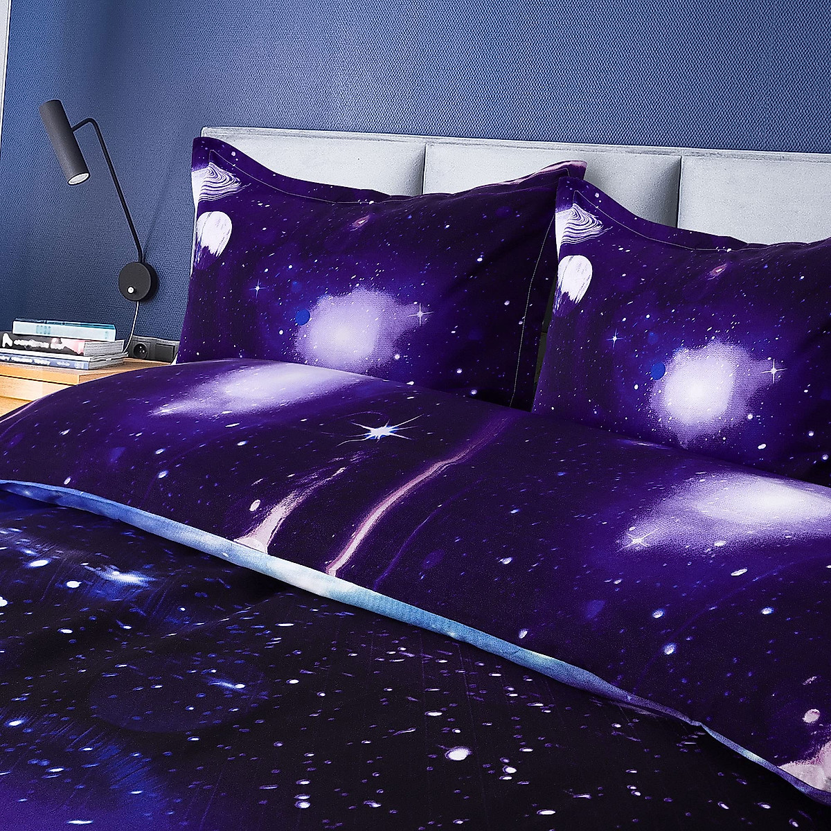 uxcell 3-Piece Galaxies Purple Duvet Cover Sets - 3D Printed Space Themed - 100% Polyester - All-Season Reversible Design - Includes 1 Duvet Cover, 2 Pillow Shams,Queen