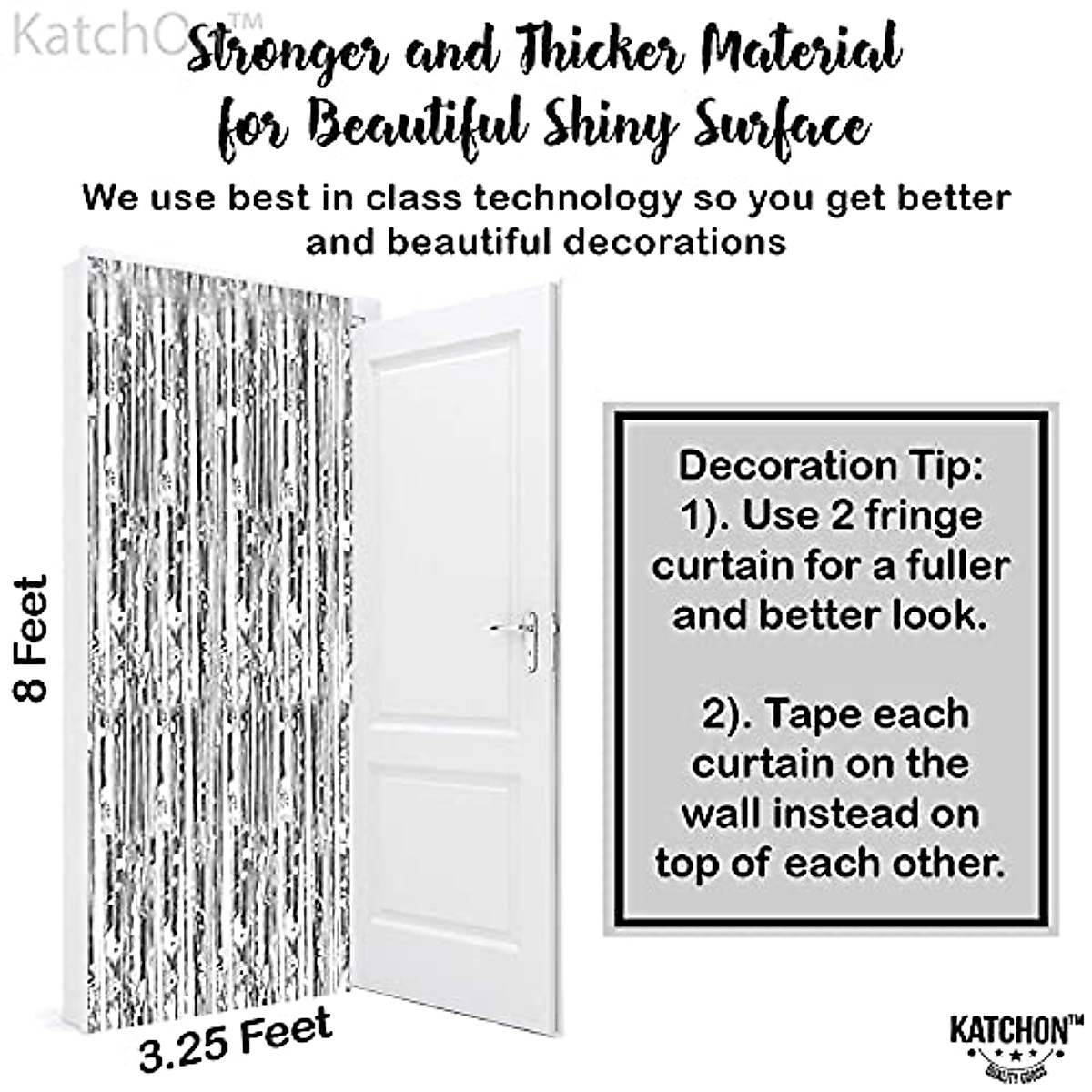 KatchOn, XtraLarge, 6.4x8 Feet Silver Fringe Backdrop - Pack of 2 | Silver Streamers Backdrops for Photoshoot | Silver Graduation Party Decorations 2023 | Silver Backdrop for Disco Party Decorations