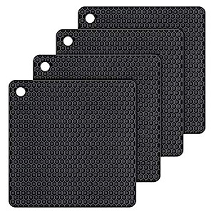Silicone Trivet Mats Hot Mat - Hot Pads Durable Non Slip Coasters Heat Resistant Mats (Black)