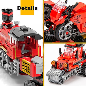 EduCiro Toys Train Sets, 3 in 1 Building kit Steam Train Motorcycle Tractor for Kids,New 2021 Creative Play and Easy to Follow (305 Pieces)