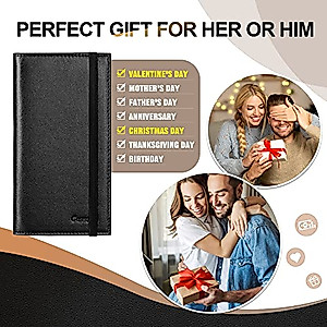 CASMONAL Checkbook Covers for Personal Checkbook Holder RFID Premium Leather Checkbook Cover for Duplicate Checks（Black）