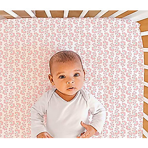 The Peanutshell Crib Sheet Set for Baby Girls | Pink and Gold Butterfly & Pink Ditsy Floral | 2 Pack Set