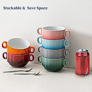 LOVECASA Multi-Color 13 OZ Soup Bowls with Handles, Ceramic French Onion Soup Bowls, Soup Mugs Serving Bowls for Kitchen, Microwave & Dishwasher Safe, Set of 6