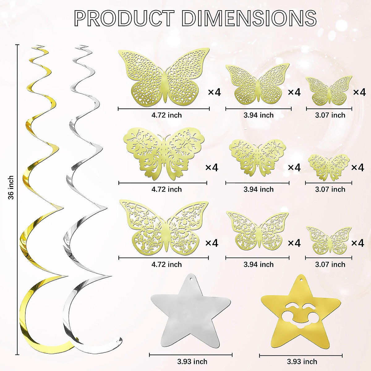 36 pcs 3D Butterfly Party Ornament, 3 Sizes 3 Styles, Hanging Swirls Party Supplies for Party Wedding Birthday Nursery Baby Shower Girls Bedroom DIY Gifts Decoration Supplies.…