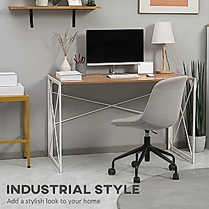 HOMCOM Folding Computer Desk, 47.25" Wide Home Office Writing Desk with Metal Frame, Natural