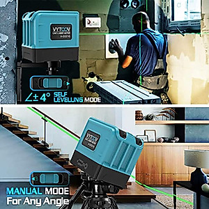 Laser Level Self Leveling VYTOOV Green Laser Level Tool 2 Cross Line Laser Level Rechargeable Horizontal & Vertical Level for Indoor & Outdoor Construction Decor Home Remodel Picture Hanging Tiling