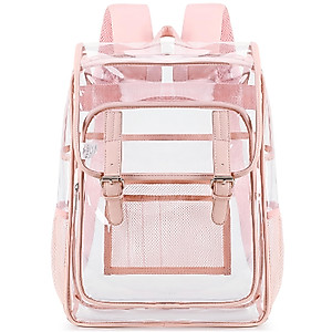 abshoo Transparent Clear Backpack Heavy Duty Backpack For School Teen Girls Women Clear Bookbag (Pink)