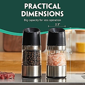 KITEXPERT Pepper Grinder-Chunky-Shaped Salt Grinder Refillable or Pepper Mill-Stainless Steel Peppercorn Grinder Manual with Upgraded Grinding Precision