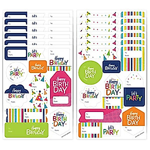 Big Dot of Happiness Cheerful Happy Birthday - Assorted Colorful Birthday Party Gift Tag Labels - to and from Stickers - 12 Sheets - 120 Stickers