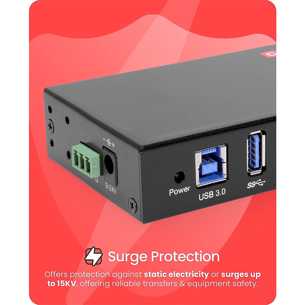 7-Port USB 3.0 Din Rail Mountable Hub Metal Chassis