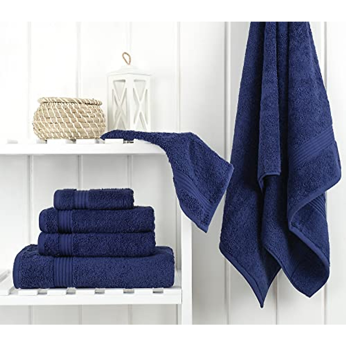 Cotton Paradise 6 Piece Towel Set, 100% Turkish Cotton Soft Absorbent Towels for Bathroom, 2 Bath Towels 2 Hand Towels 2 Washcloths, Navy Blue Towel Set