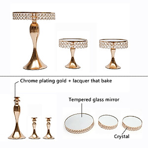 BOTAIDAHONG Gold Round Metal Cupcake Holder Crystal Base Display Plate Rectangular Mirror-top Cake Stand Fruits Dessert Serving Tray for Wedding Party Decor, 10 PCS
