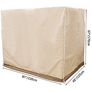 Outdoor Swing Cover 3 Seater Waterproof Patio Porch Swing Cover Hammock Swing Glider Canopy Replacement Cover Durable UV Resistant Weather Protector Outdoor Furniture Cover 87”Lx49”Wx67”H (Beige)