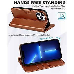 SHIELDON Case for iPhone 13 Pro Max 5G, Genuine Leather Folio Wallet Magnetic Shock Absorbing Case RFID Blocking Credit Card Holder Kickstand Compatible with iPhone 13 Pro Max 6.7" - Retro Brown