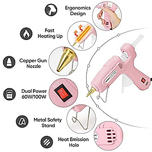 ROMECH Full Size Hot Glue Gun with 60/100W Dual Power and 21 Hot Glue Sticks (7/16"), Fast Preheating Heavy Duty Industrial Gluegun with Storage Case for Crafting, DIY and Repairs (Pink)