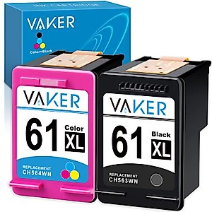 VAKER Remanufactured Ink Cartridge 61 Replacement for HP 61XL 61 for HP Envy 4500 5530 5534 5535 Deskjet 1000 1055 1056 1010 1510 1512 2540 3050 Officejet 2620 2621 4630 Printer (1 Black 1 Tri-Color)