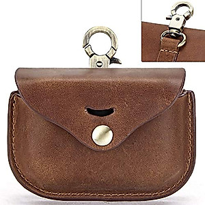 for wf-1000xm3 Case, Personalized wf-1000xm3 Leather case with Carabiner, Genuine Leather Protective Case Cover Shockproof for Sony WF-1000xm3 Case Wireless Charging Case (Blank, Brown)