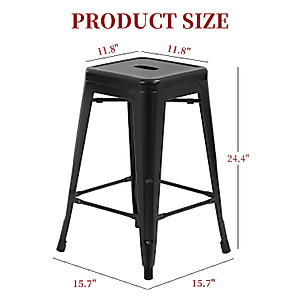 FDW Metal Bar Stools Set of 4 Counter Height Barstool Stackable Barstools 24 Inch Indoor Outdoor Patio Bar Stool Home Kitchen Dining Stool Backless Bar Chair