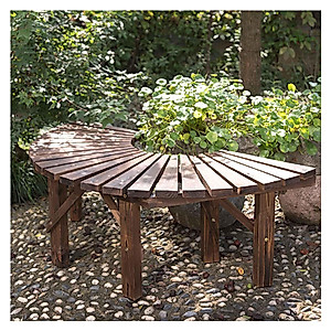 MKYOKO Tree Bench Wrap Around Tree Bench Wooden Curved Benches Outdoor Strong Bearing Capacity 660Lbs, for Garden Natural 120Cm/47In