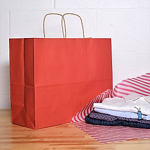 Red Gift Bags with Handles - 16x6x12 Inch 100 Pack Large Kraft Paper Shopping Bags for Christmas & Holiday, Birthdays, Retail, Small Business & Boutiques, Gift Wrapping, Wedding Favors, in Bulk