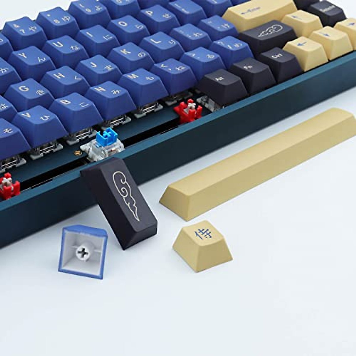 Hyekit PBT Keycaps 119 Keys Blue Samurai Keycaps Dye-Sublimation Ninja PBT Keycap Set Cherry Profile Custom Keycaps for Cherry Gateron MX Switches Mechanical Keyboards US Layout