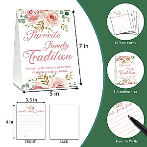 Baby Shower Game Set, Favorite Family Tradition, Floral Party Games(1 Standing Sign + 20 Note Cards), Blush Pink Baby Shower/Gender Reveal Party/Bridal Shower/Wedding Favor Decorations(A02)