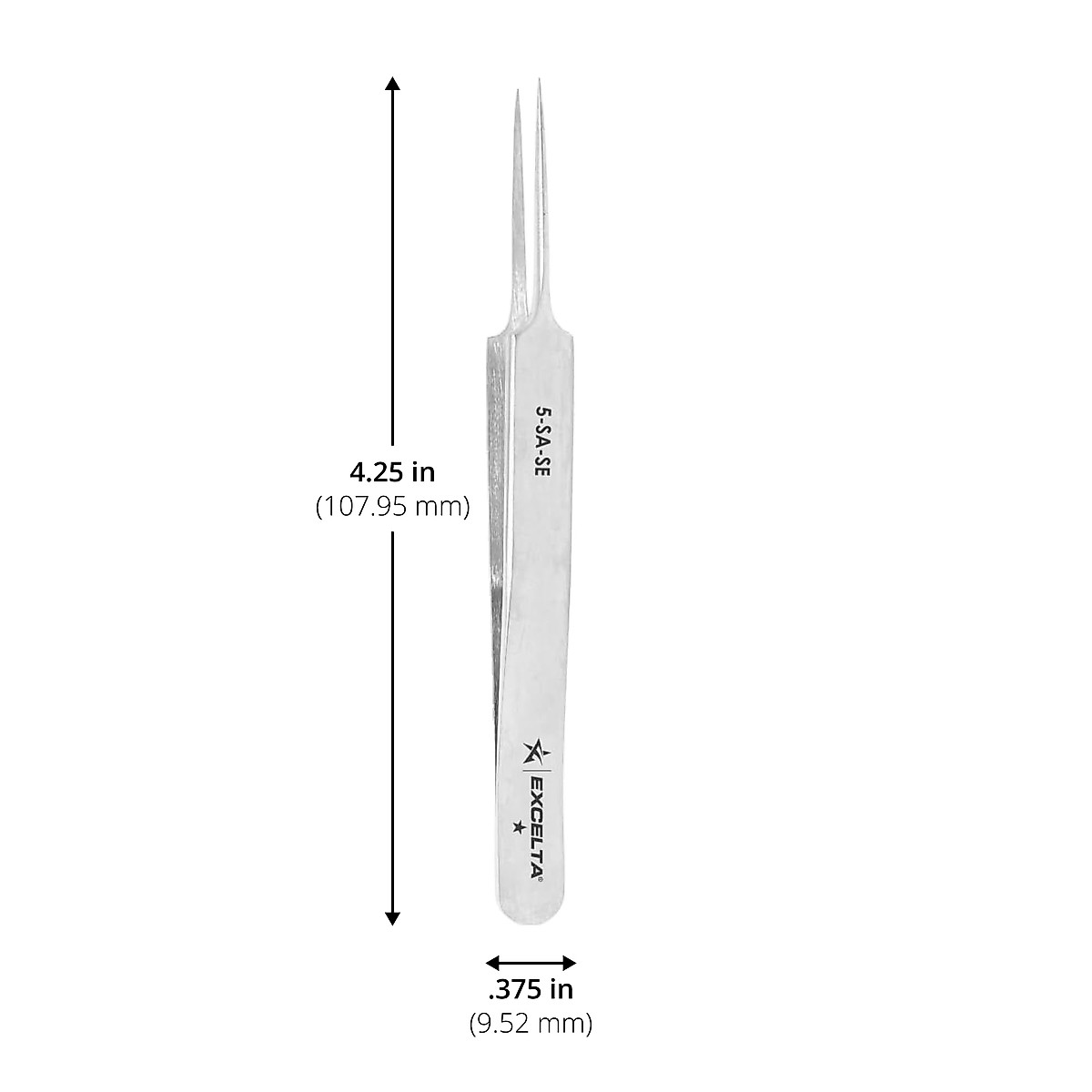 Excelta Ultra Fine Point Tweezers, Mini Straight Tapered For Microscopy, 4.25" Anti-Magnetic Stainless Steel, Basic