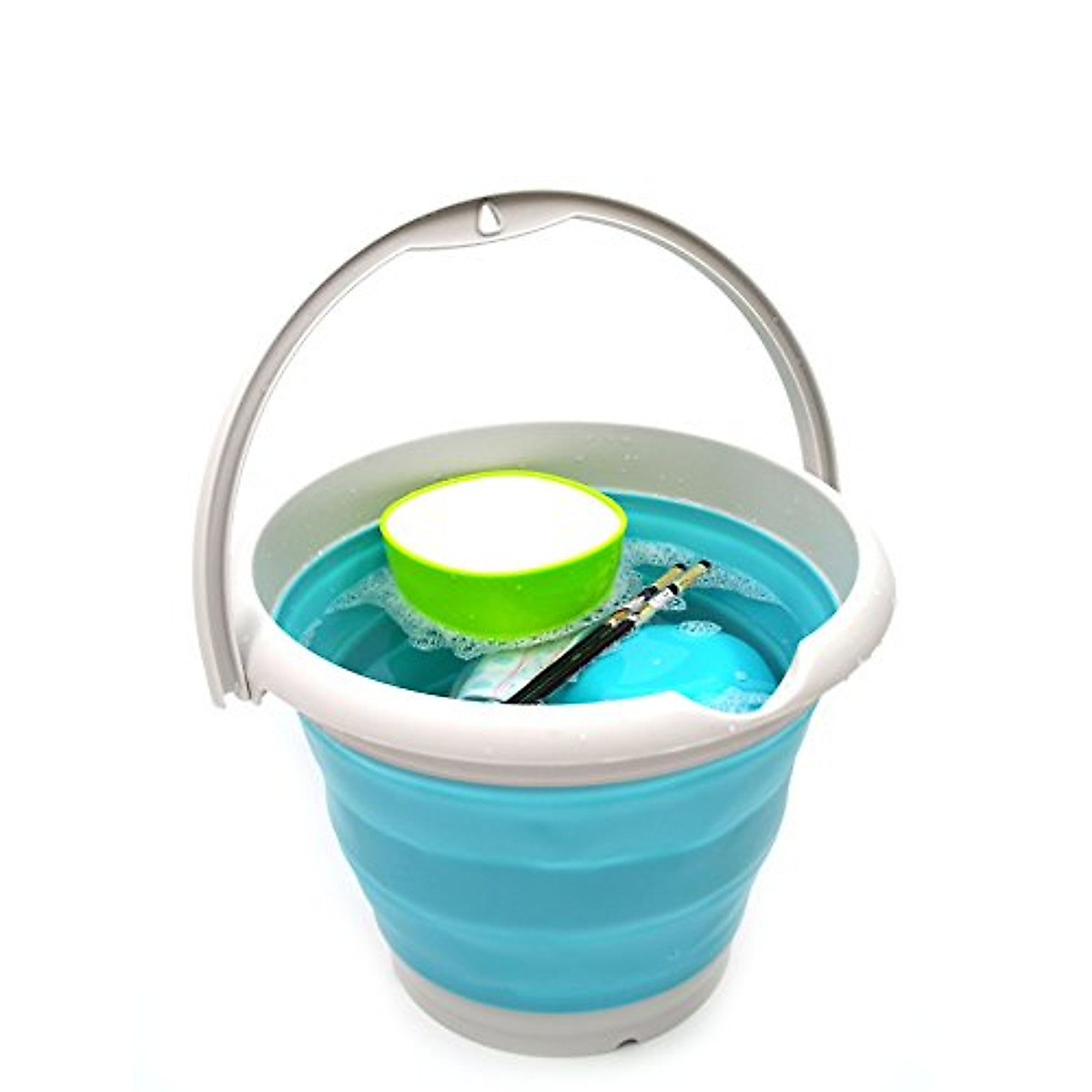 SAMMART 10L (2.6 Gallon) Collapsible Plastic Bucket - Foldable Round Tub - Portable Fishing Water Pail - Space Saving Outdoor Waterpot, Size 33cm Dia (1, Bright Blue)
