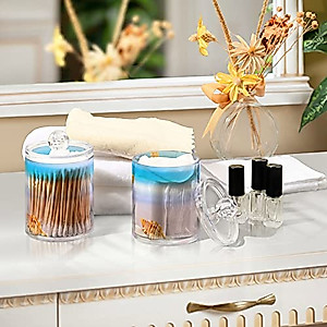 SUABO Plastic Jars with Lids,Beach Starfish Storage Containers Wide Mouth Airtight Canister Jar for Kitchen Bathroom Farmhouse Makeup Countertop Household,Set 2