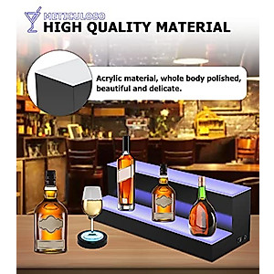 LED Lighted Liquor Bottle Display Shelf 24 inch 2 Step with LED Coaster for Home Commercial Bar, Acrylic Illuminated Bar Shelf with Remote,20 Static Colors, 22 Dynamic Modes (2 Step 24 inch)