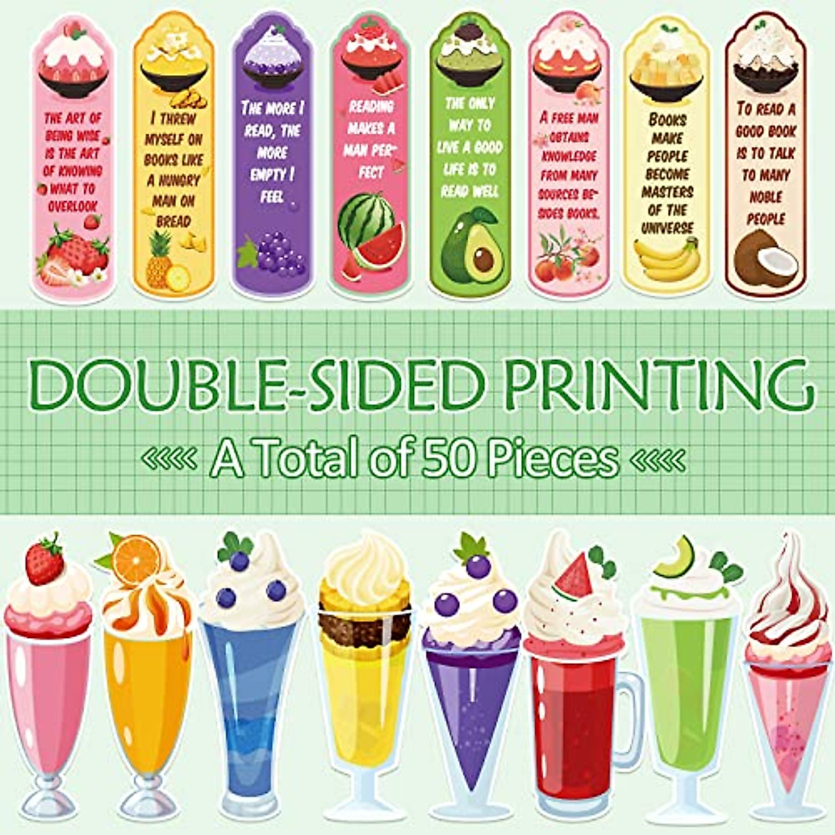 50 Pieces Scented Bookmarks Scratch and Sniff Bookmarks Double Sided Fruit Theme Kids Bookmarks and 10 Planet Styles Cute Bookmarks Assorted Educational Page Markers for Office School Students Reader